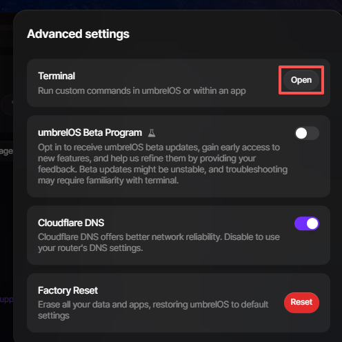 Setting Up on Umbrel OS — SunFounder Pironman 5 documentation